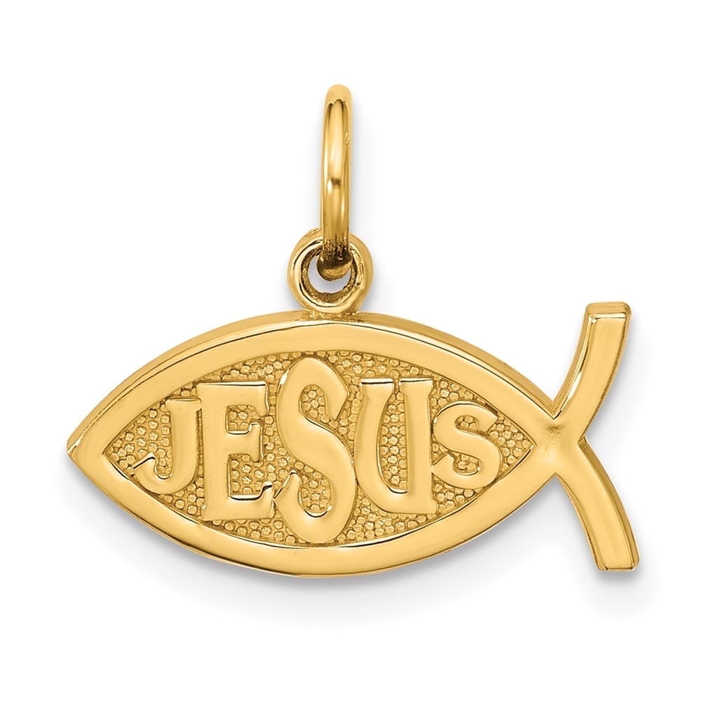 DewberryDiamonds 10K Yellow Gold Jesus Fish Charm Pendant, 0.88 GR, 15 ...