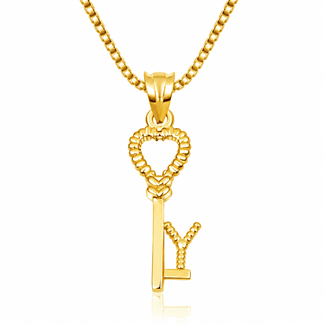10K Yellow Gold Key Letter Love Pendant Necklace Initial Y (16 INCHES ...