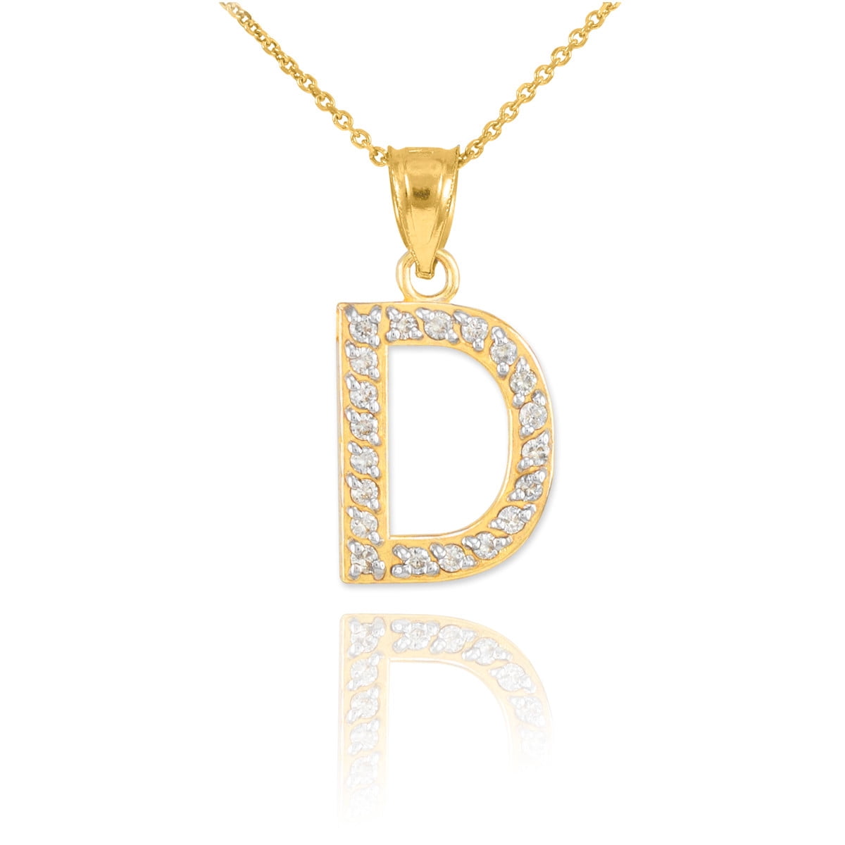 10K Yellow Gold Letter D Initial Lab Grown Diamond Monogram Pendant ...