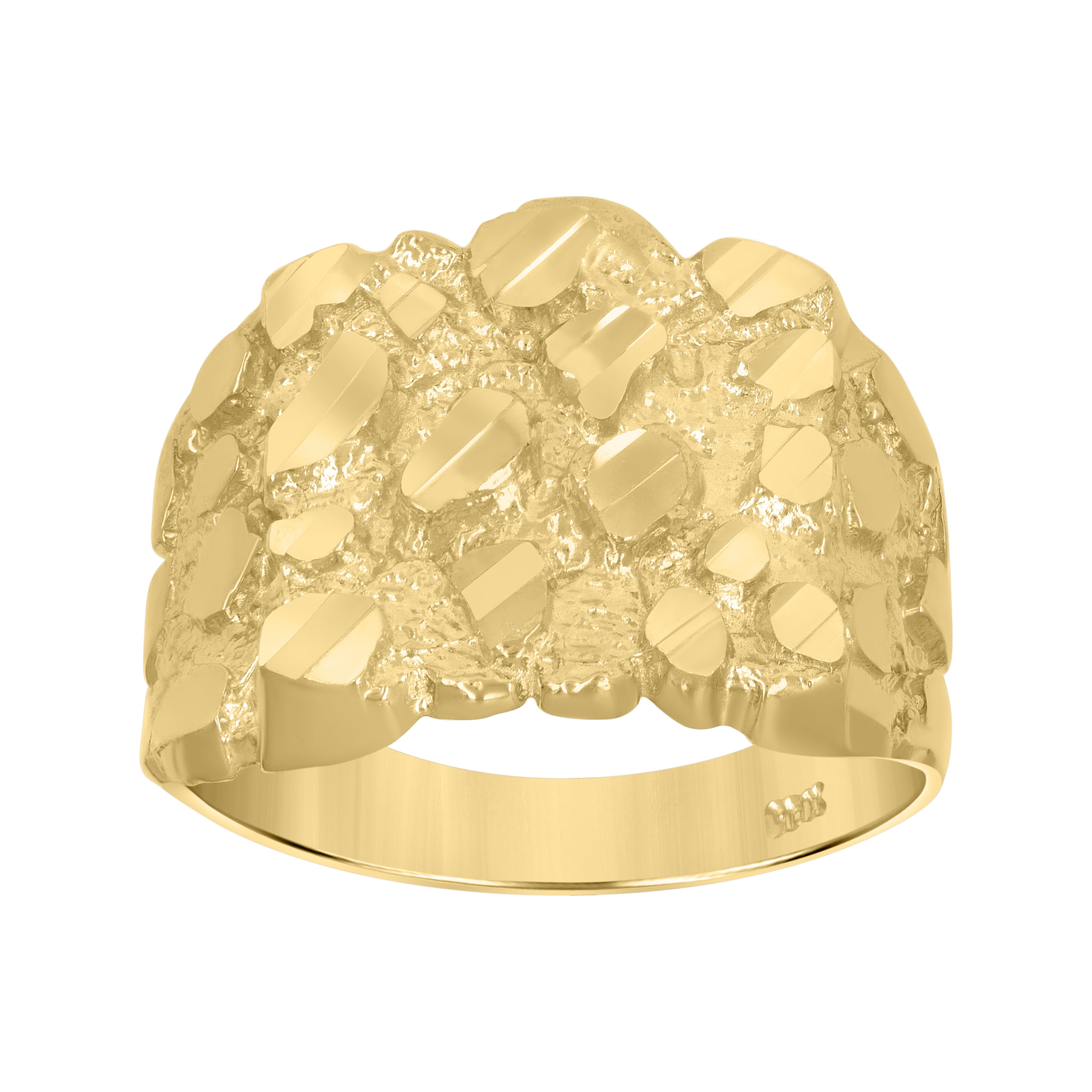 10K Yellow Gold Men's Diamond Cut 16mm Texture Square Statement Band ...