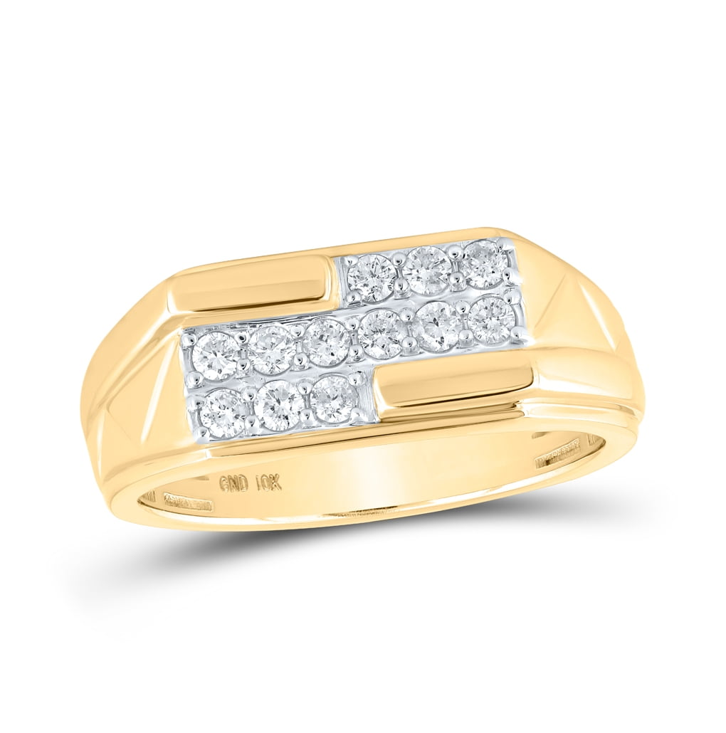 10K Yellow Gold Men's Round Dia. Band Ring 1/2ctw, Men's Size: 7-13 ...