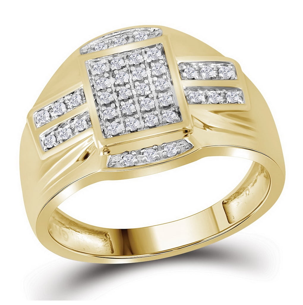 10K Yellow Gold Men's Round Diamond Rectangle Cluster Ring 1/4ctw, Men ...