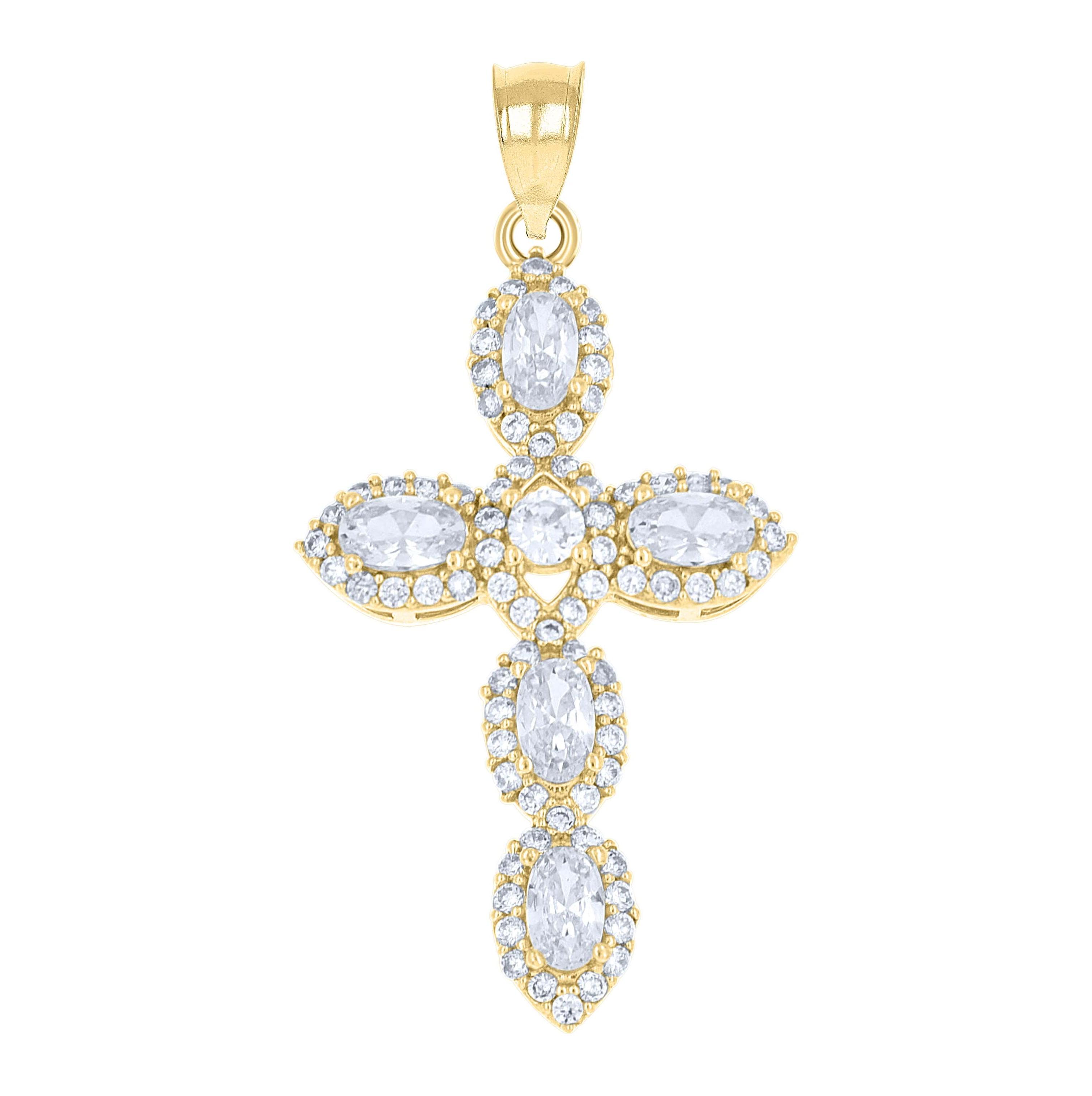 10K Yellow Gold Mens Cubic Zirconia Cross Religious Charm Pendant ...