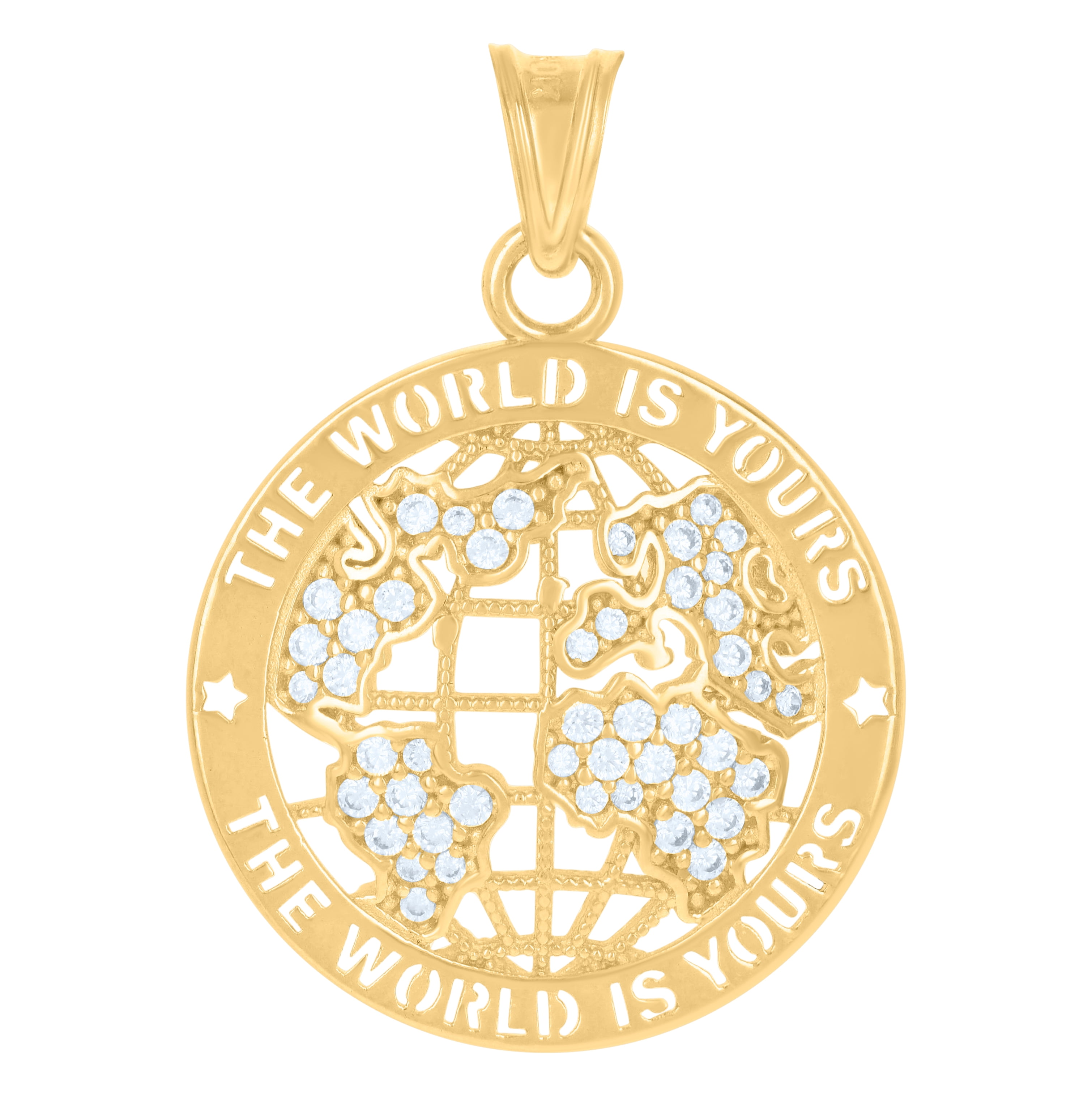 10K Yellow Gold Mens Cubic-Zirconia The World Is Yours World Map Globe ...