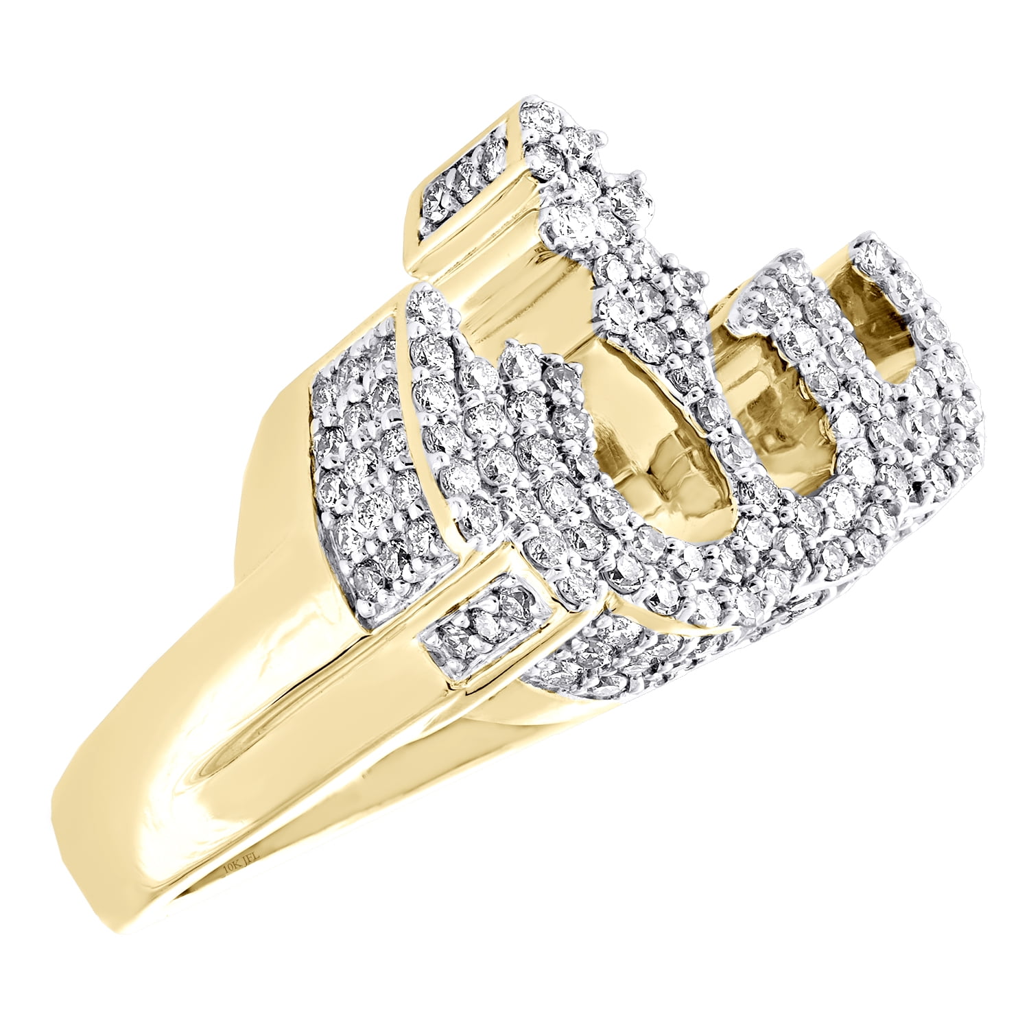 10K Yellow Gold Mens Diamond 3D Allah Pinky Ring Islamic Arabic Script ...