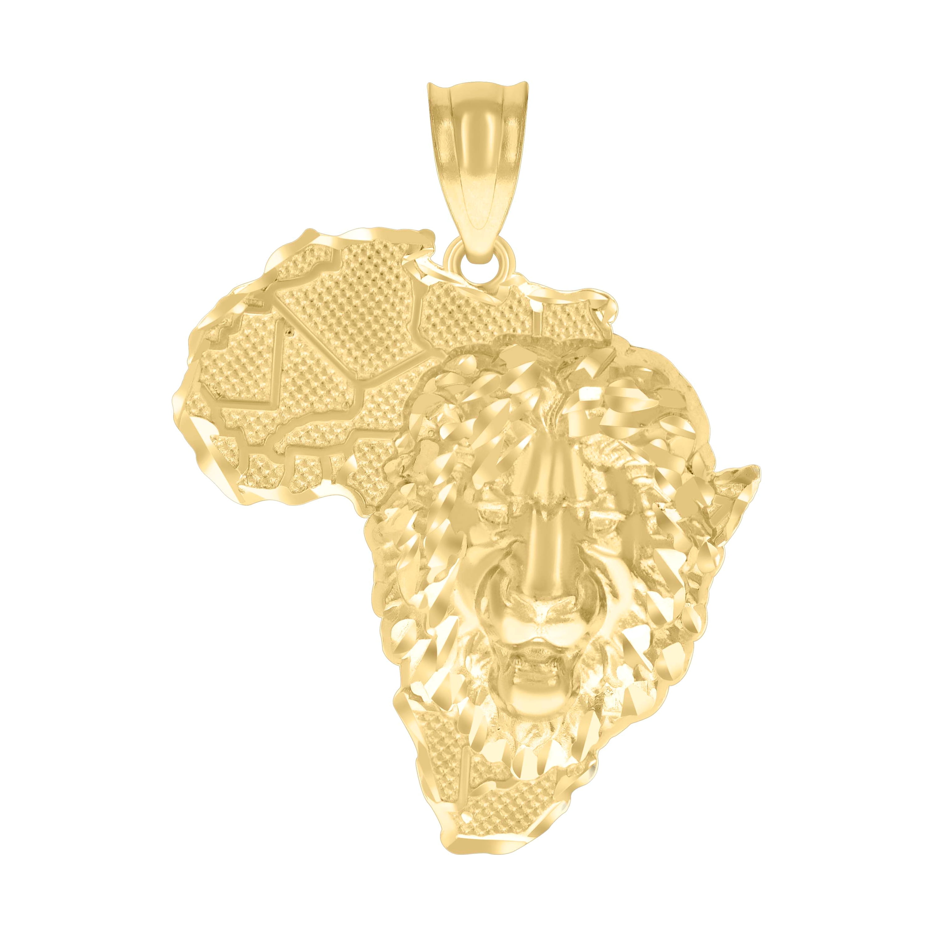 10K Yellow Gold Mens Diamond-Cut Lion Head Africa Map Country Globe ...
