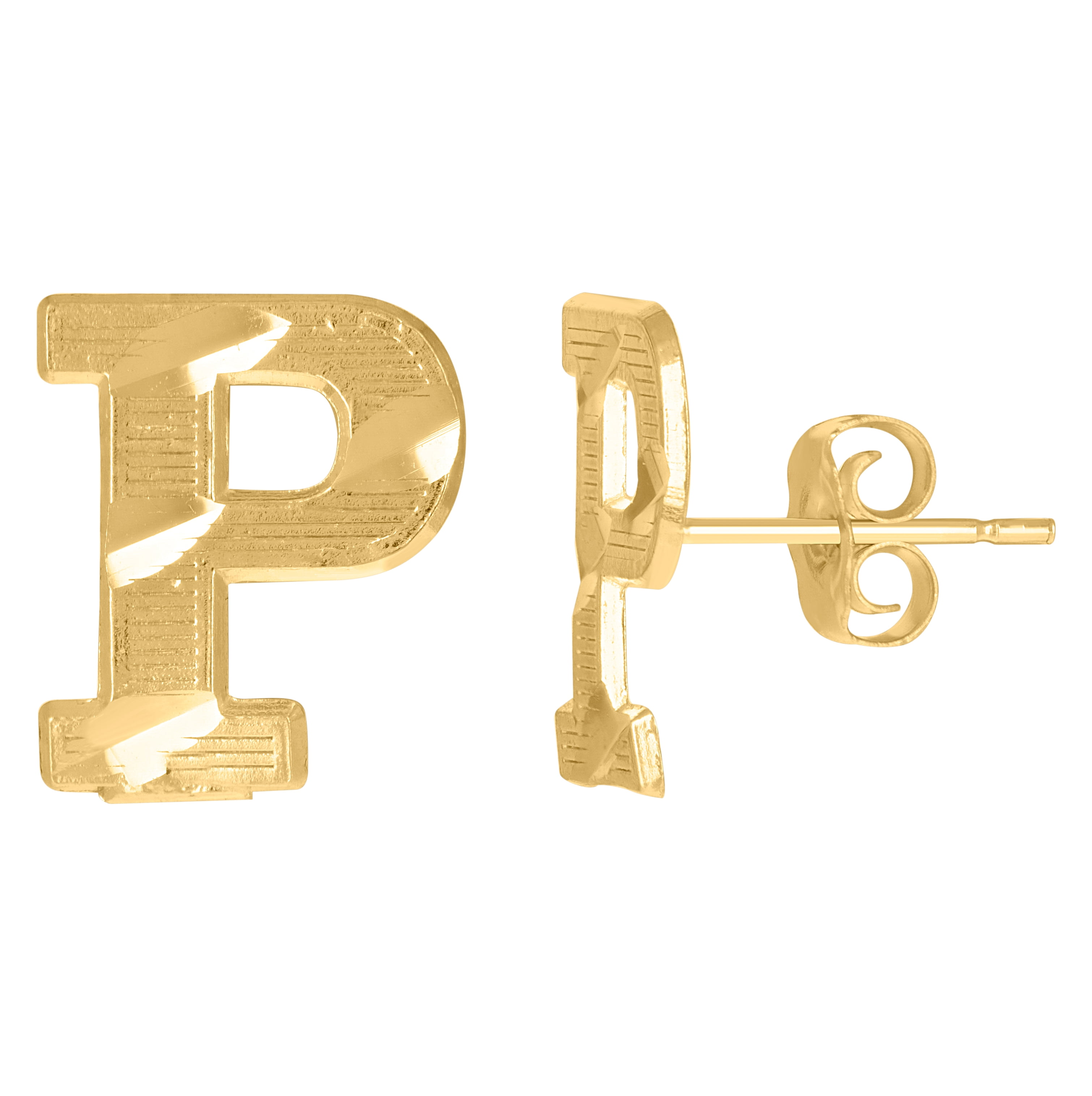 10K Yellow Gold Mens Initials Letter P Stud Earrings - Walmart.com