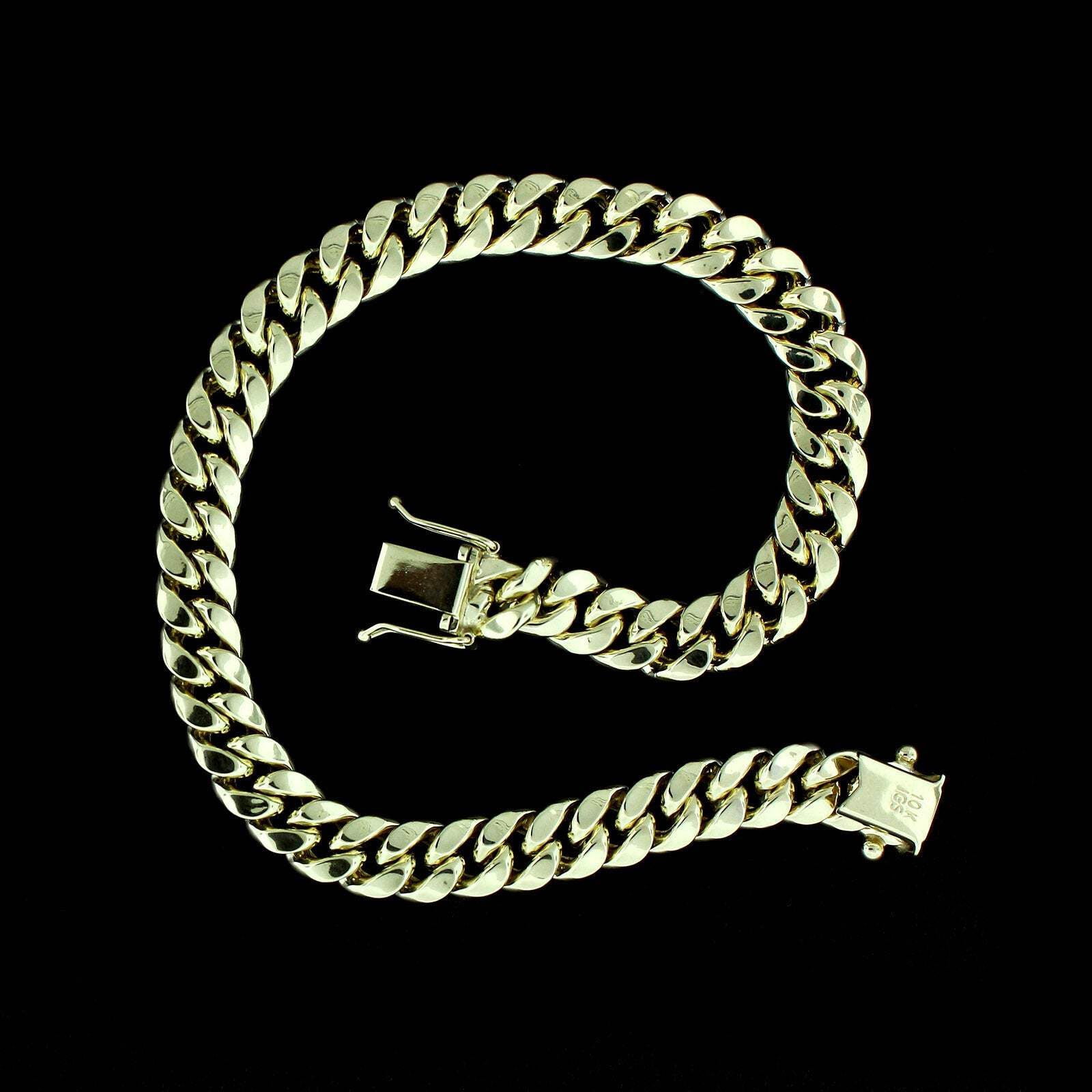 10K Yellow Gold Mens Miami Cuban Link Bracelet 8MM 8" Inch Box Lock ...