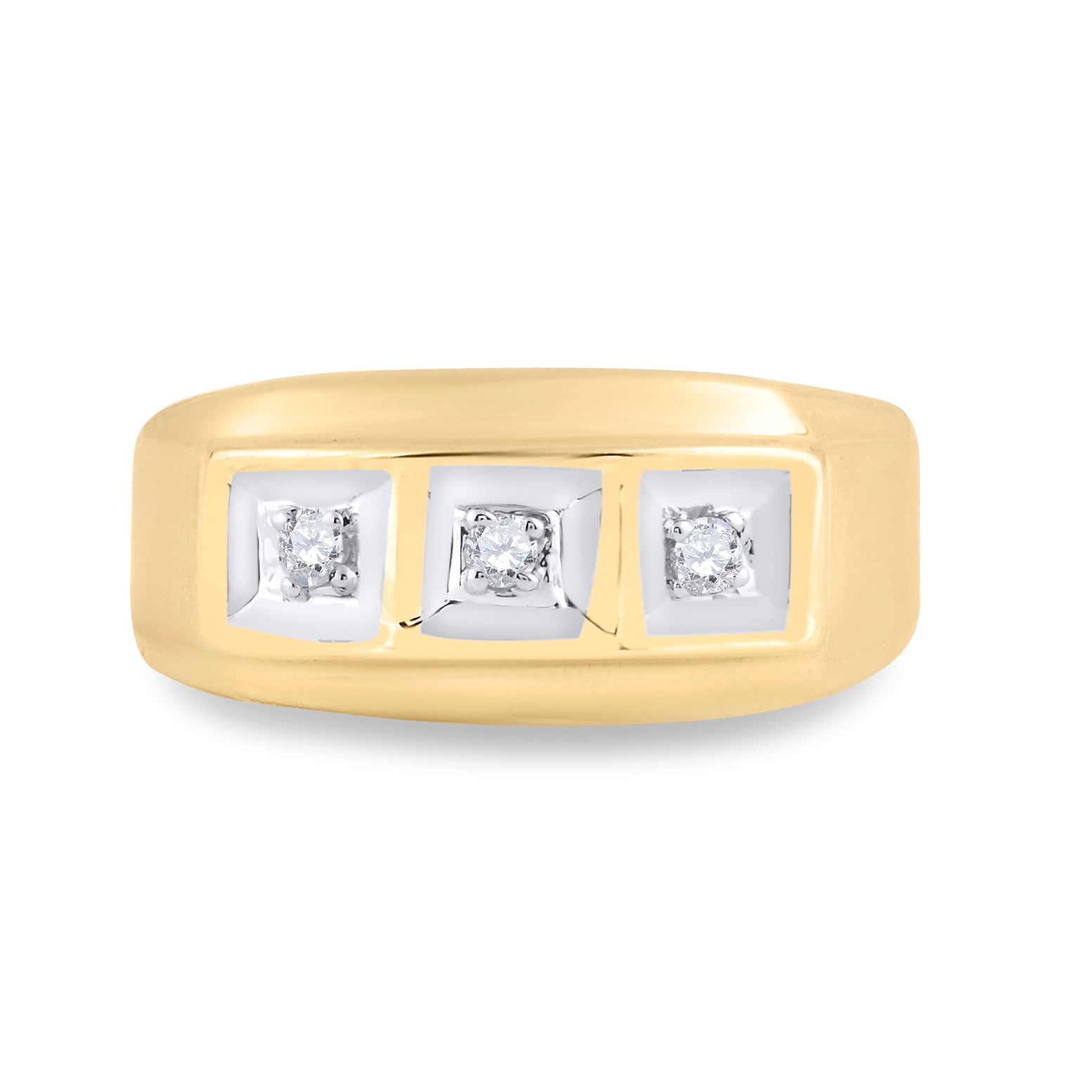 10K Yellow Gold Mens Round Diamond 3-stone Ring 1/10 Cttw, Mens Size: 7 ...