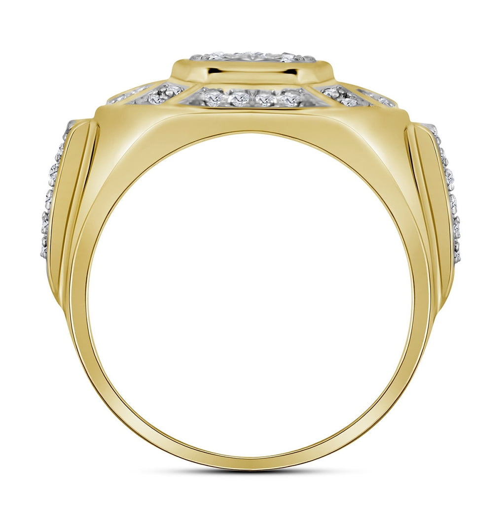 10K Yellow Gold Mens Round Diamond Circle Cluster Ring 1/2 Cttw, Mens ...