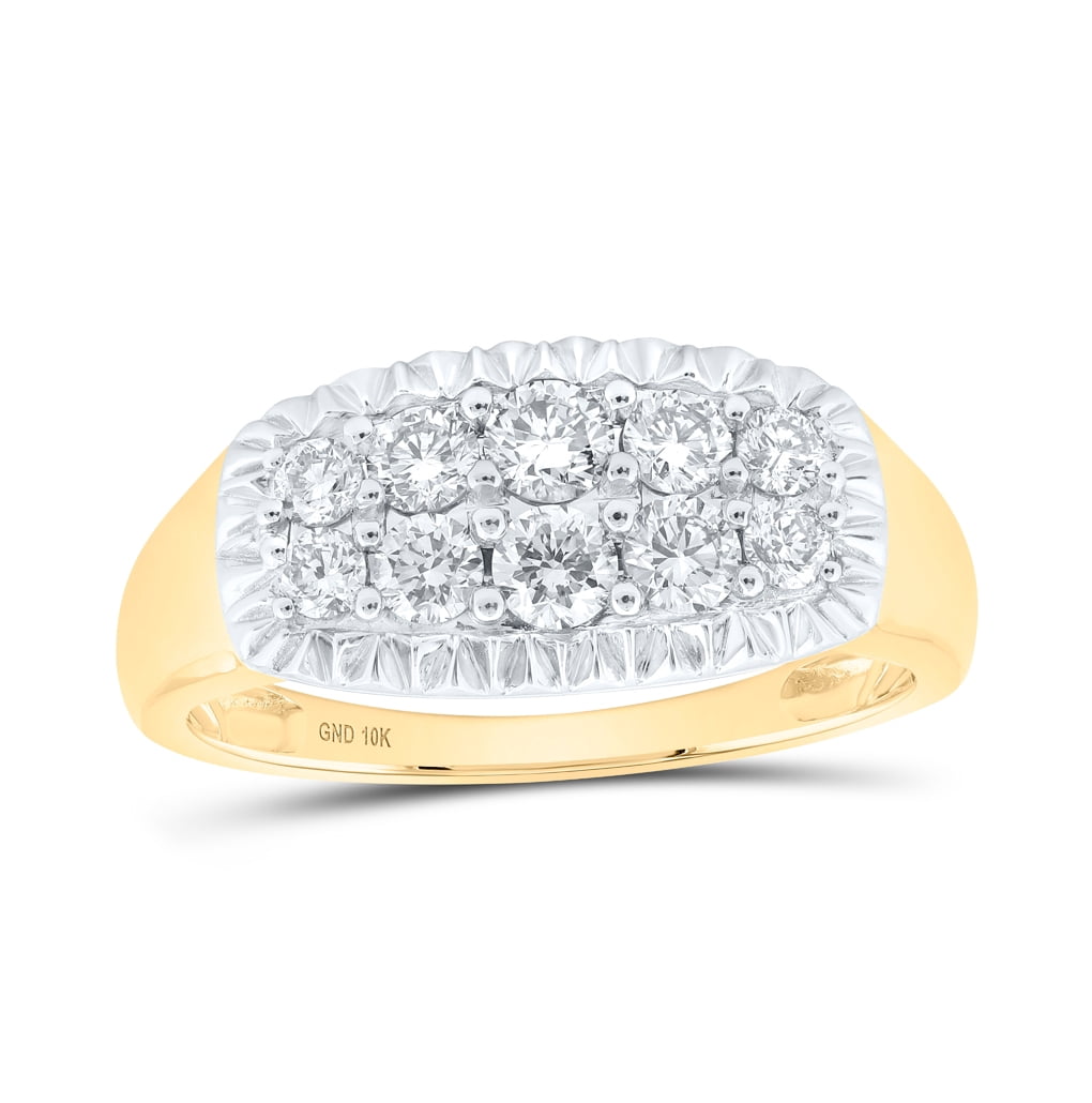 10K Yellow Gold Mens Round Diamond Fluted Band Ring 1 Cttw, Mens Size ...