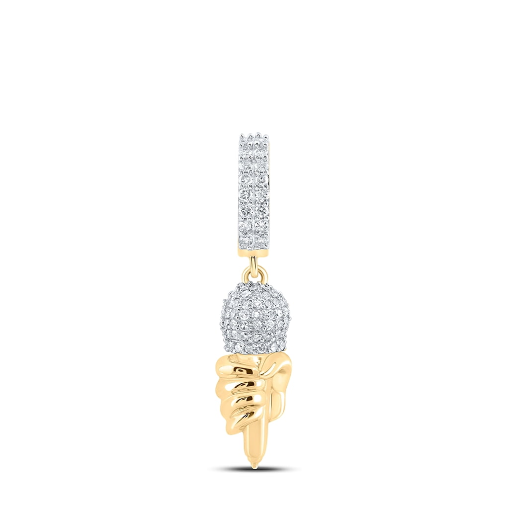 10K Yellow Gold Mens Round Diamond Mic Microphone Charm Pendant 3/4 ...