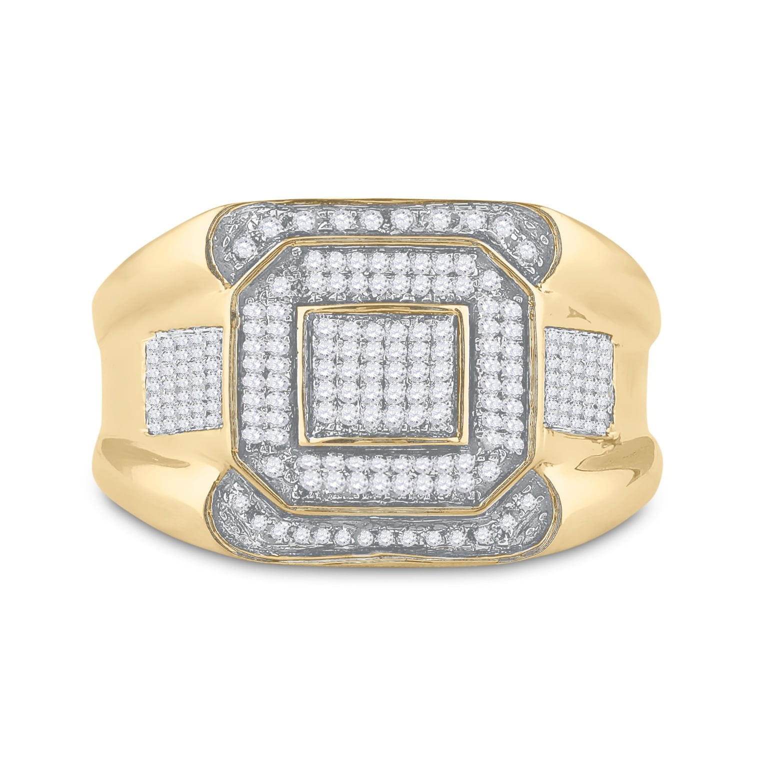 10K Yellow Gold Mens Round Diamond Octagon Square Cluster Ring 1/2 Cttw ...