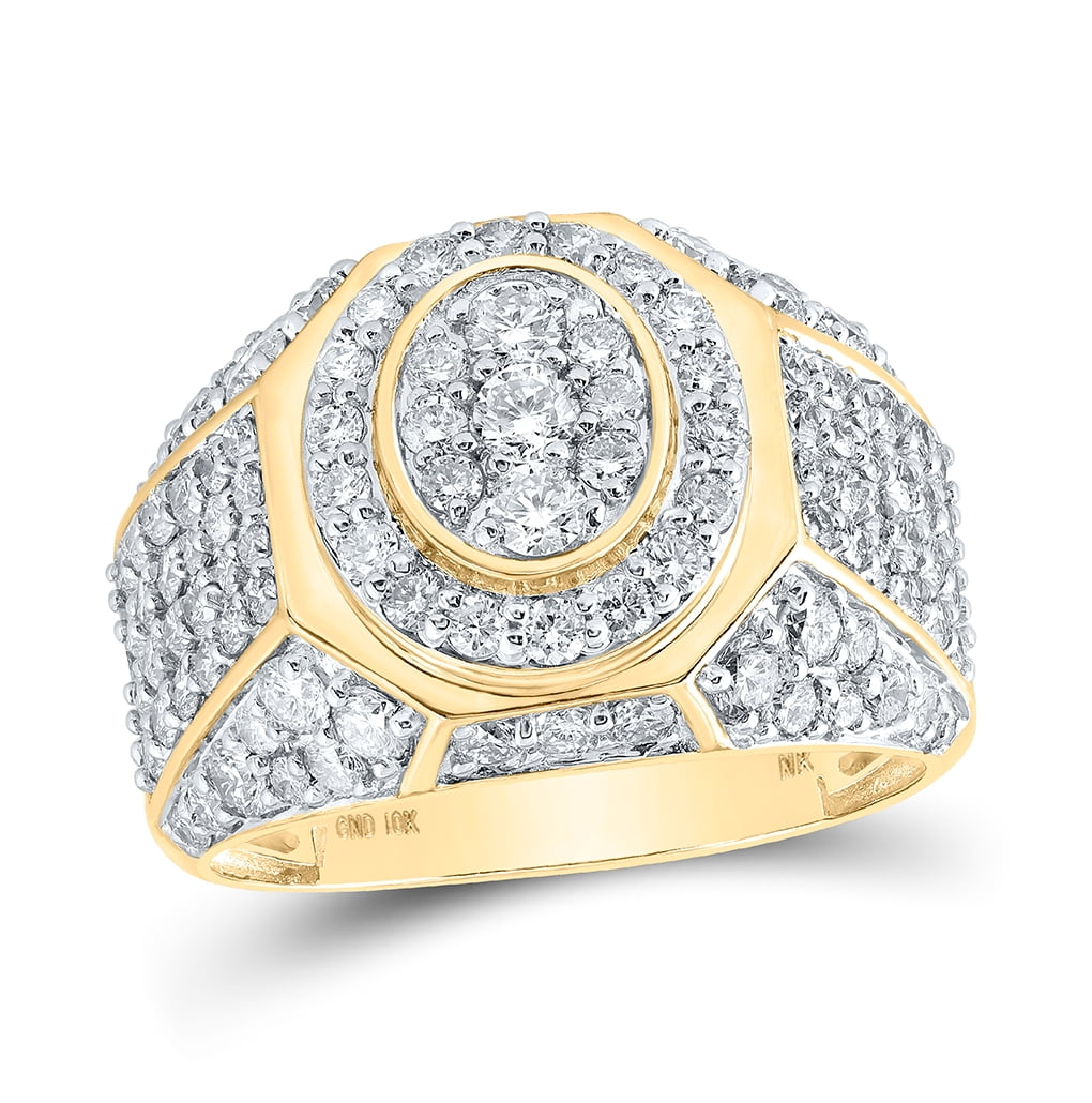 10K Yellow Gold Mens Round Diamond Oval Ring 3 Cttw, Mens Size: 7-13 ...