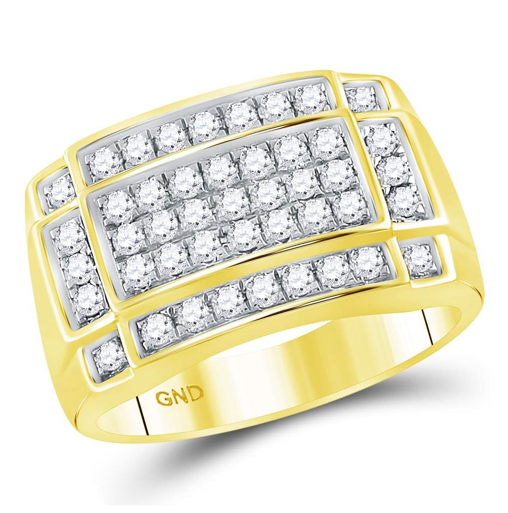 10K Yellow Gold Mens Round Diamond Rectangle Cluster Ring 1 Cttw, Mens ...