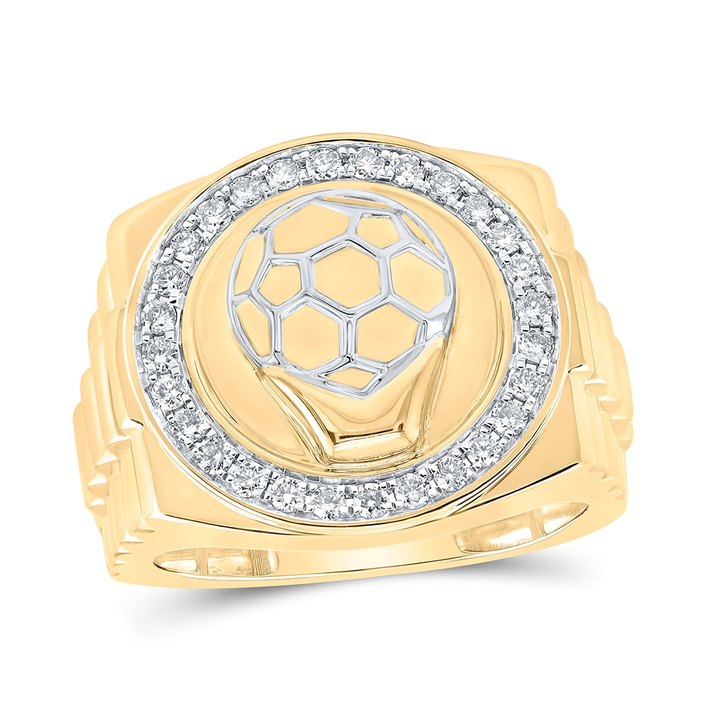 10K Yellow Gold Mens Round Diamond Soccer Ball Circle Ring 1/2 Cttw ...