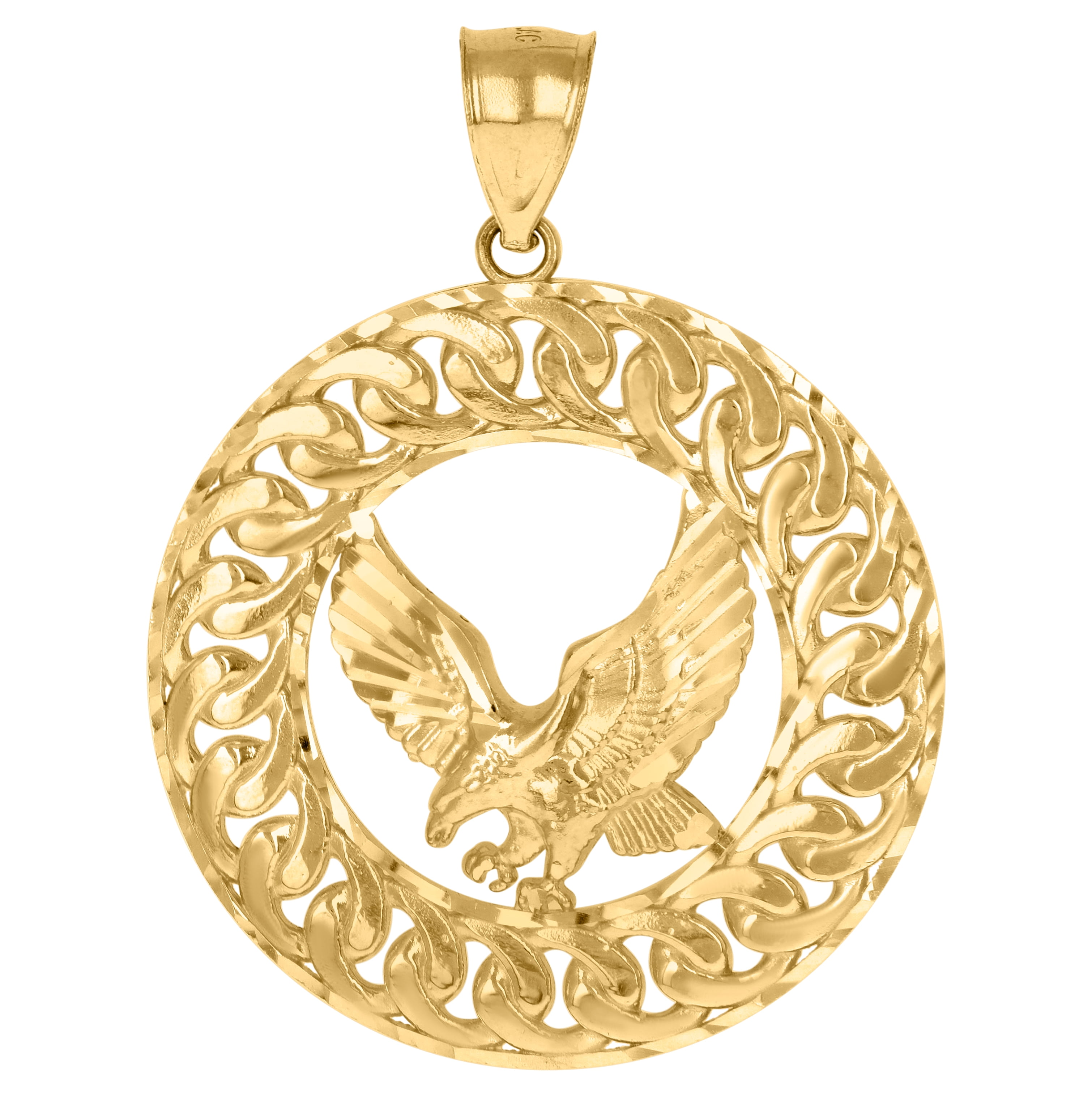 10K Yellow Gold Mens Wildlife Bird Eagle Cuban Link Medallion ...