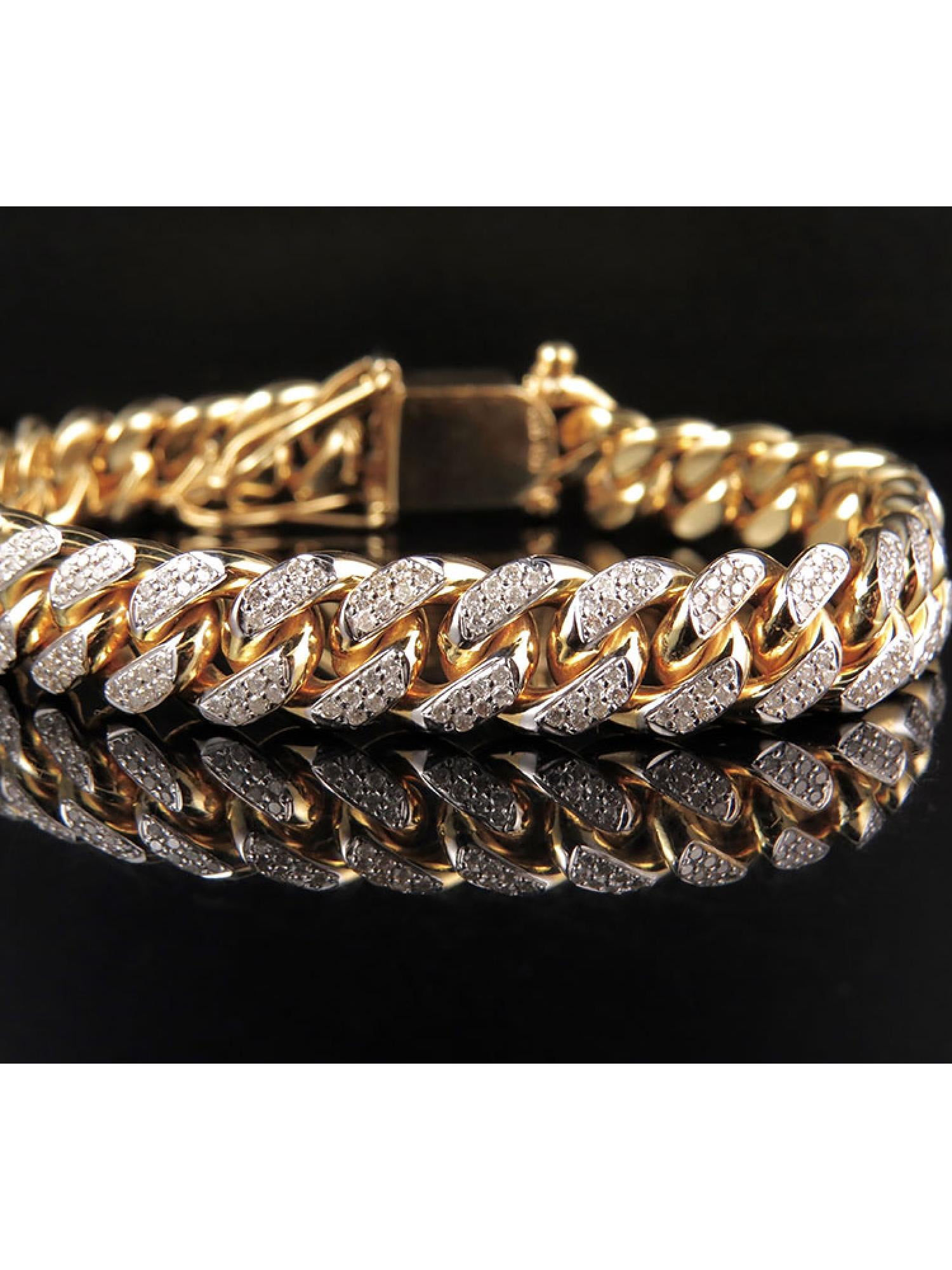 10K Yellow Gold Miami Cuban Link Diamond 8.5 inch 11.1MM Bracelet (7 ...