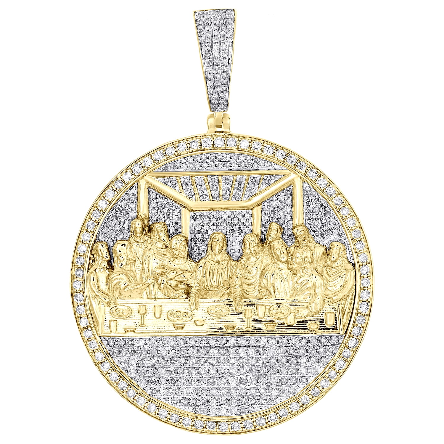10K Yellow Gold Natural Diamond Round Circle Medallion Last Supper ...