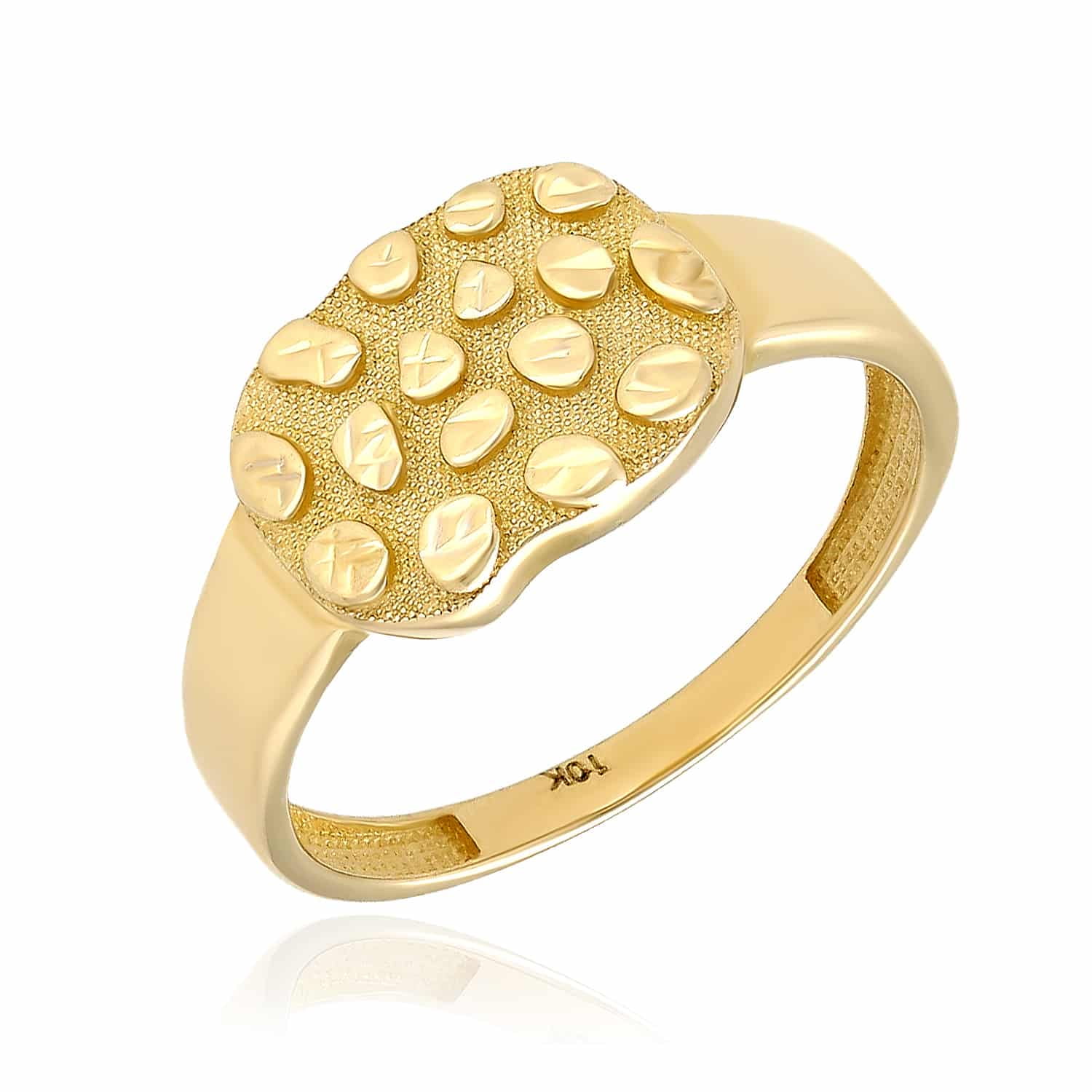 10K Yellow Gold Nugget Textured Signet Ring - Walmart.com
