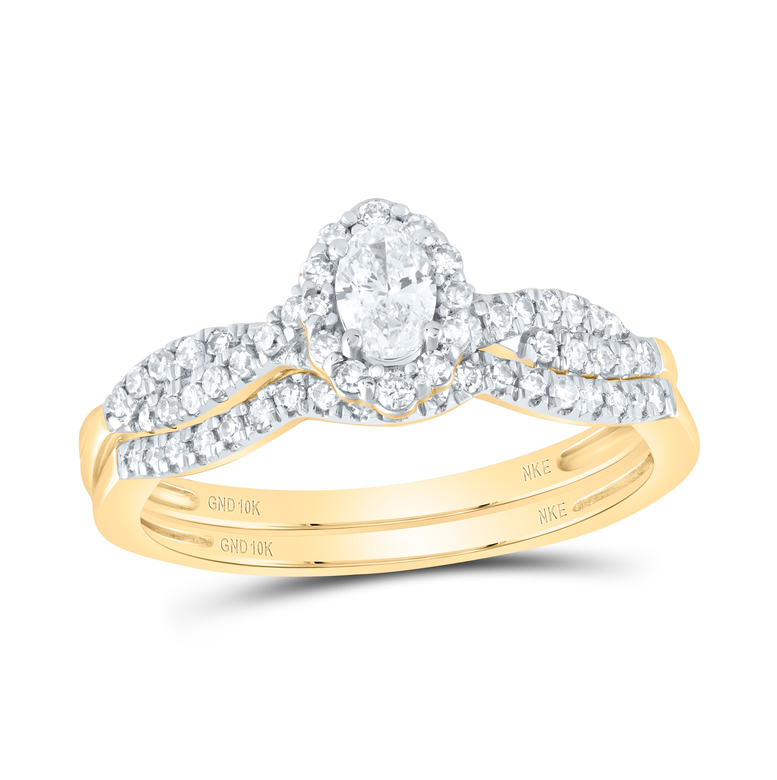 10K Yellow Gold Oval Diamond Bridal Wedding Ring Band Set 1/2 Cttw, Womens Size: 5-10 - Walmart.com