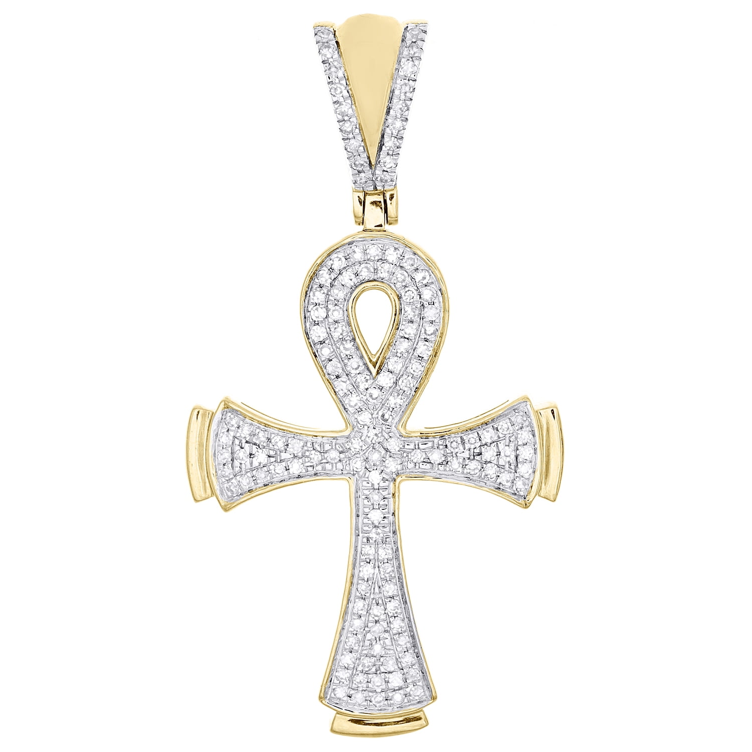 10K Yellow Gold Pave Diamond Men's Ankh Cross Pendant Religious Charm 1 ...
