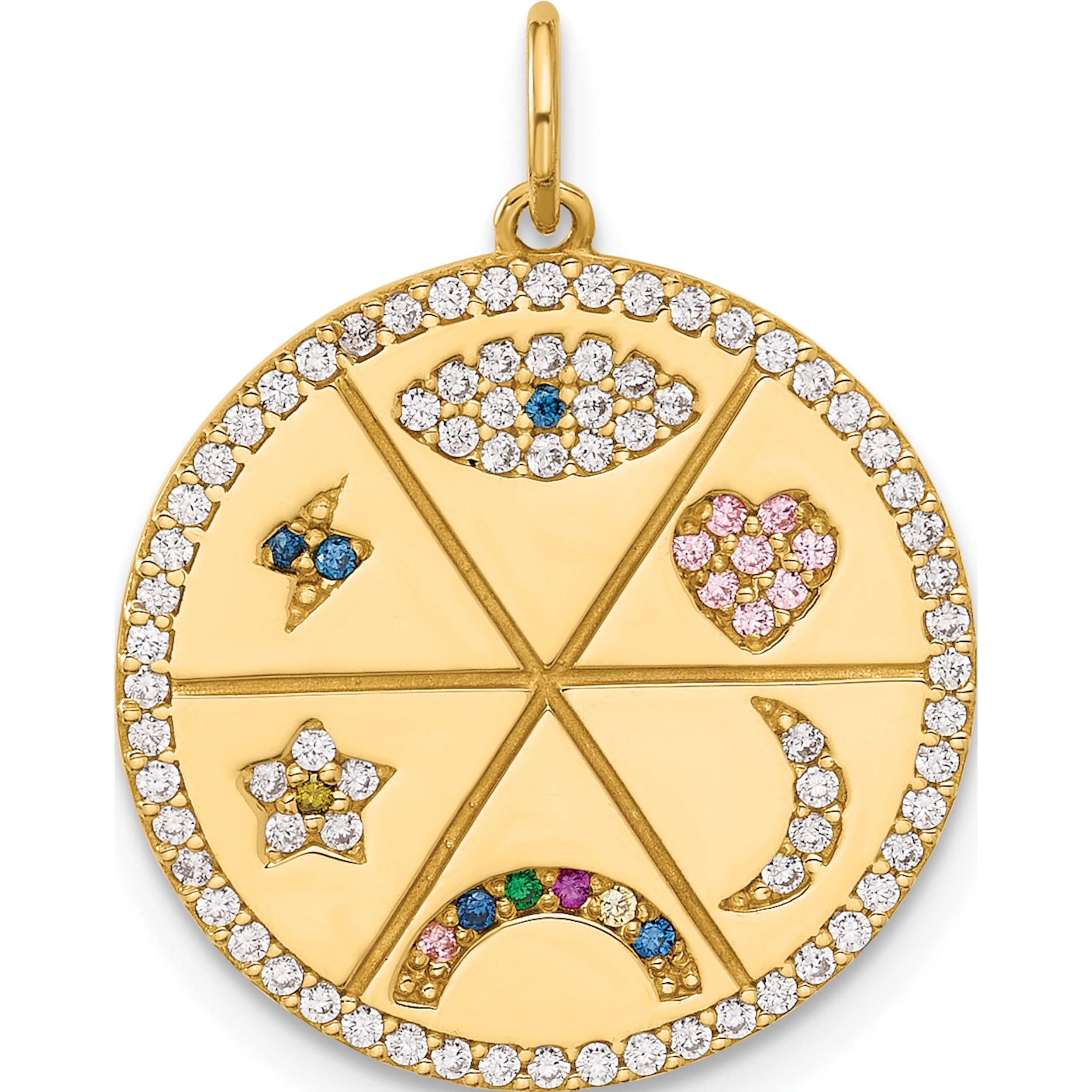 10K Yellow Gold Polished Colorful Cz Good Luck Medallion Charm (Width ...
