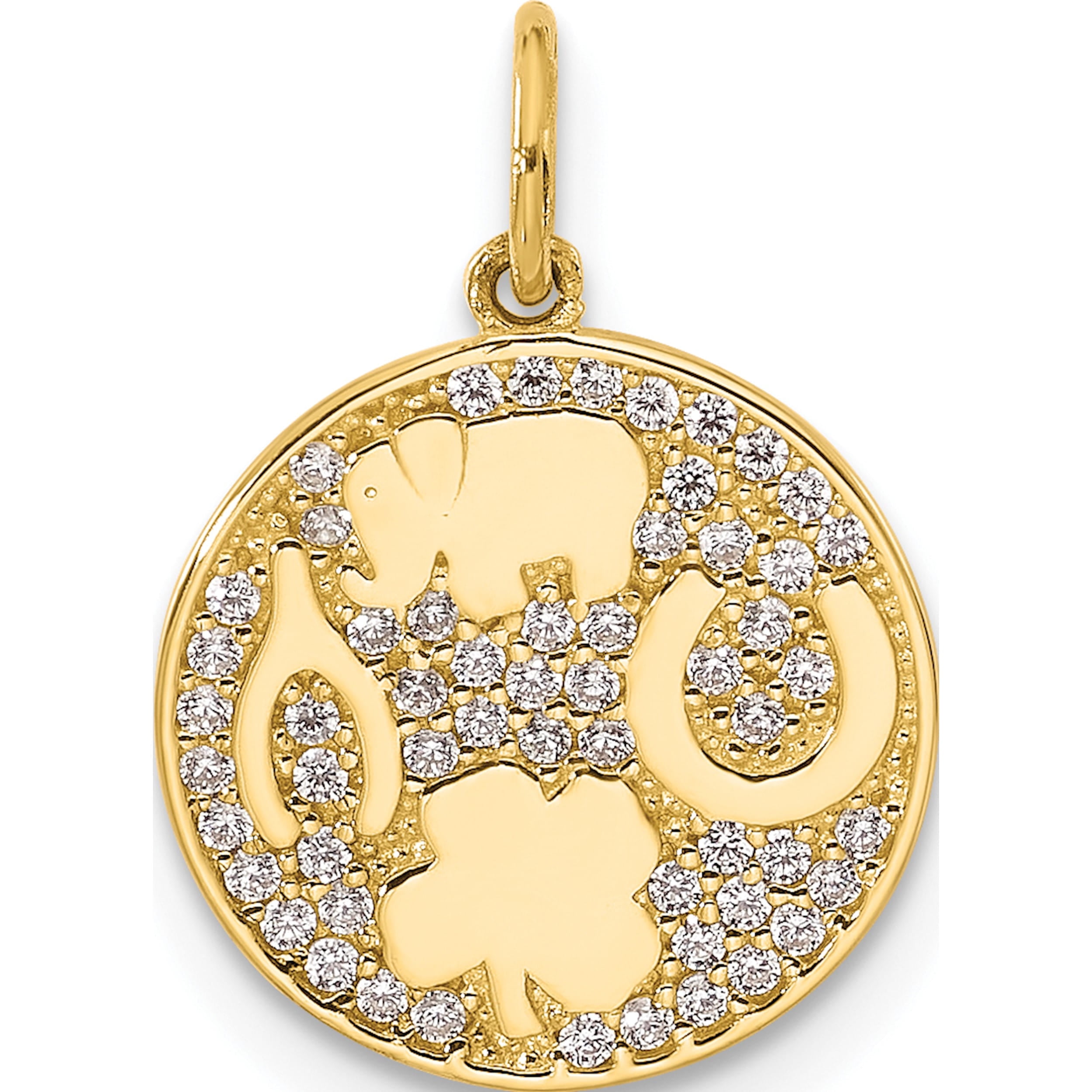 10K Yellow Gold Polished Cz Good Luck Medallion Charm (Width 12.8 ...