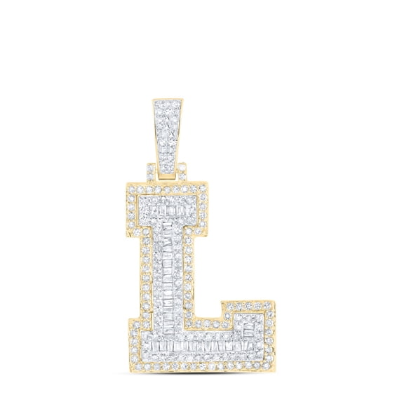 10K Yellow Gold Real Baguette Diamond Iced Out Letter L Initial Pendant ...