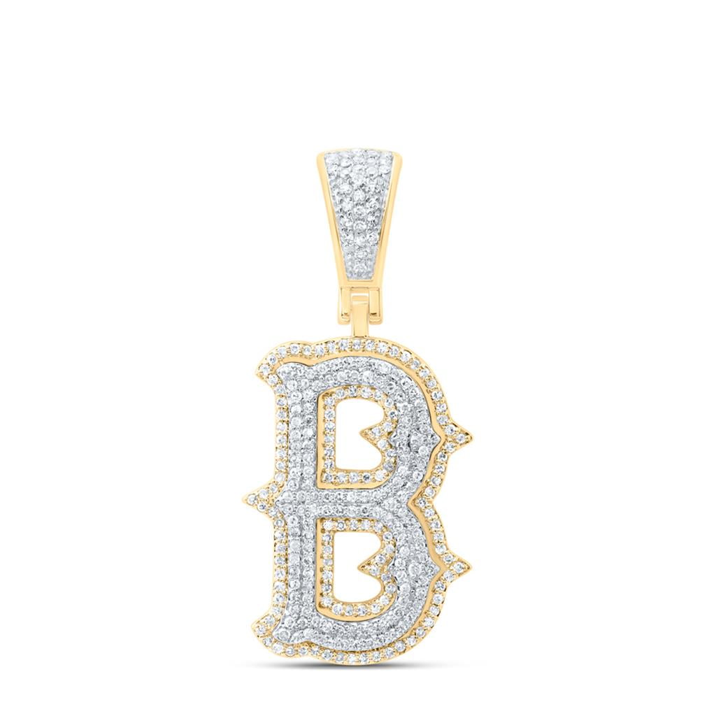 10K Yellow Gold Real Diamond Block Font Pointed Letter Initial B ...