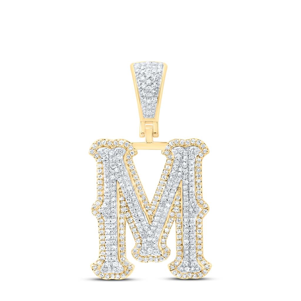 10K Yellow Gold Real Diamond Block Font Pointed Letter Initial M ...