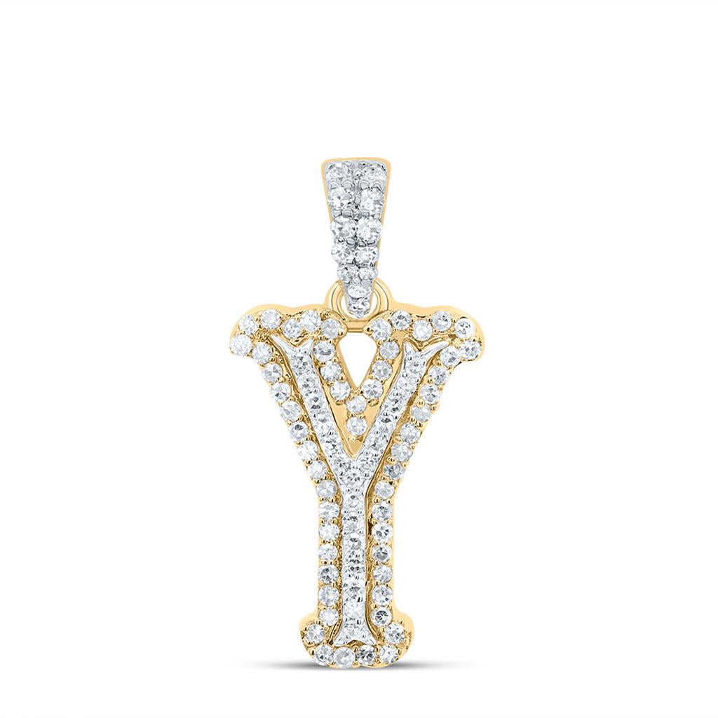 10K Yellow Gold Real Diamond Block Font Pointed Letter Initial Y ...