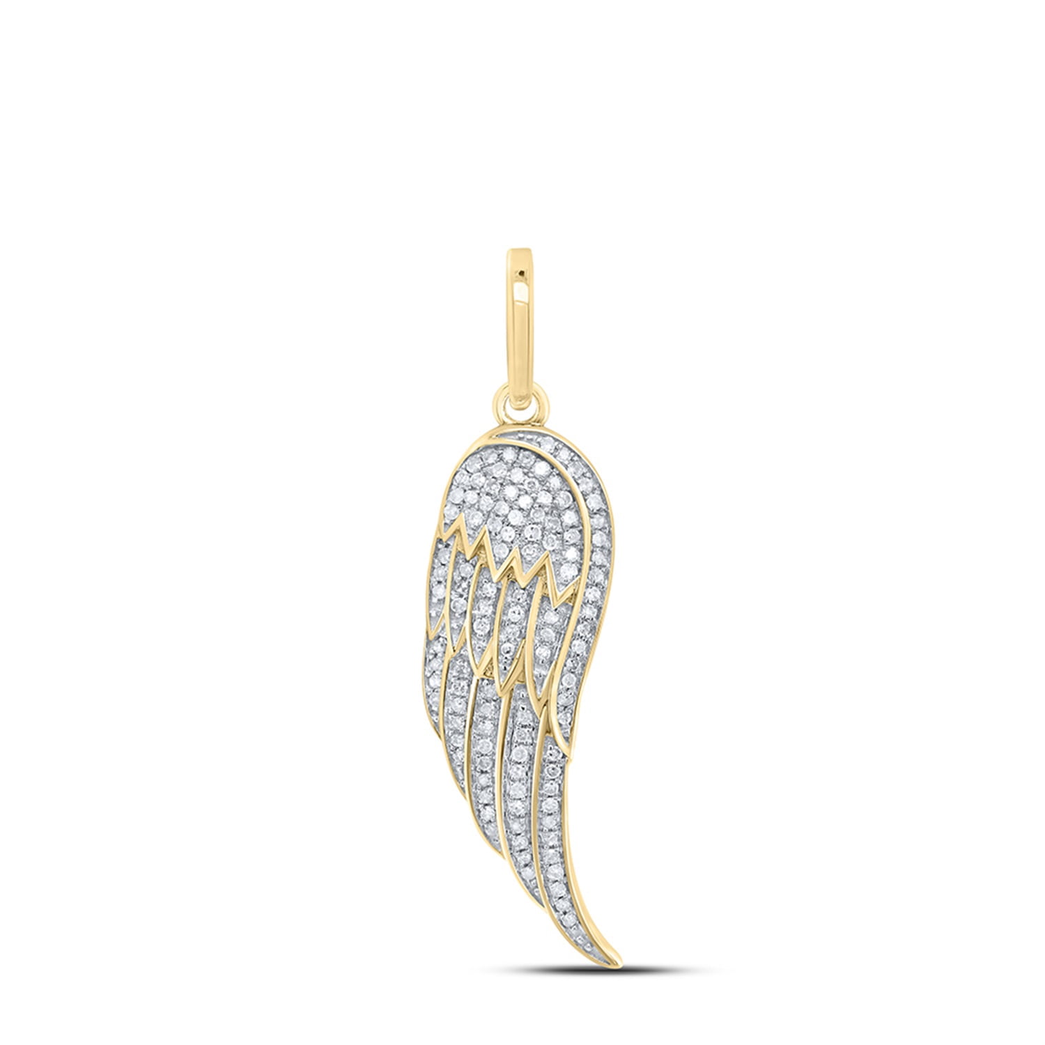 10K Yellow Gold Real Diamond Celestial Charm Feather Angel Wing Pendant ...