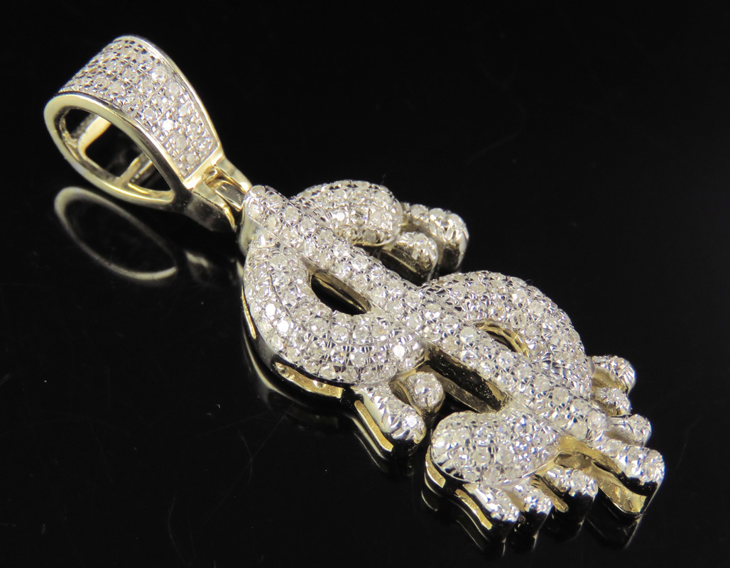 10K Yellow Gold Real Diamond Drip Dollar Sign Pendant 0.50 CT 1.4 ...