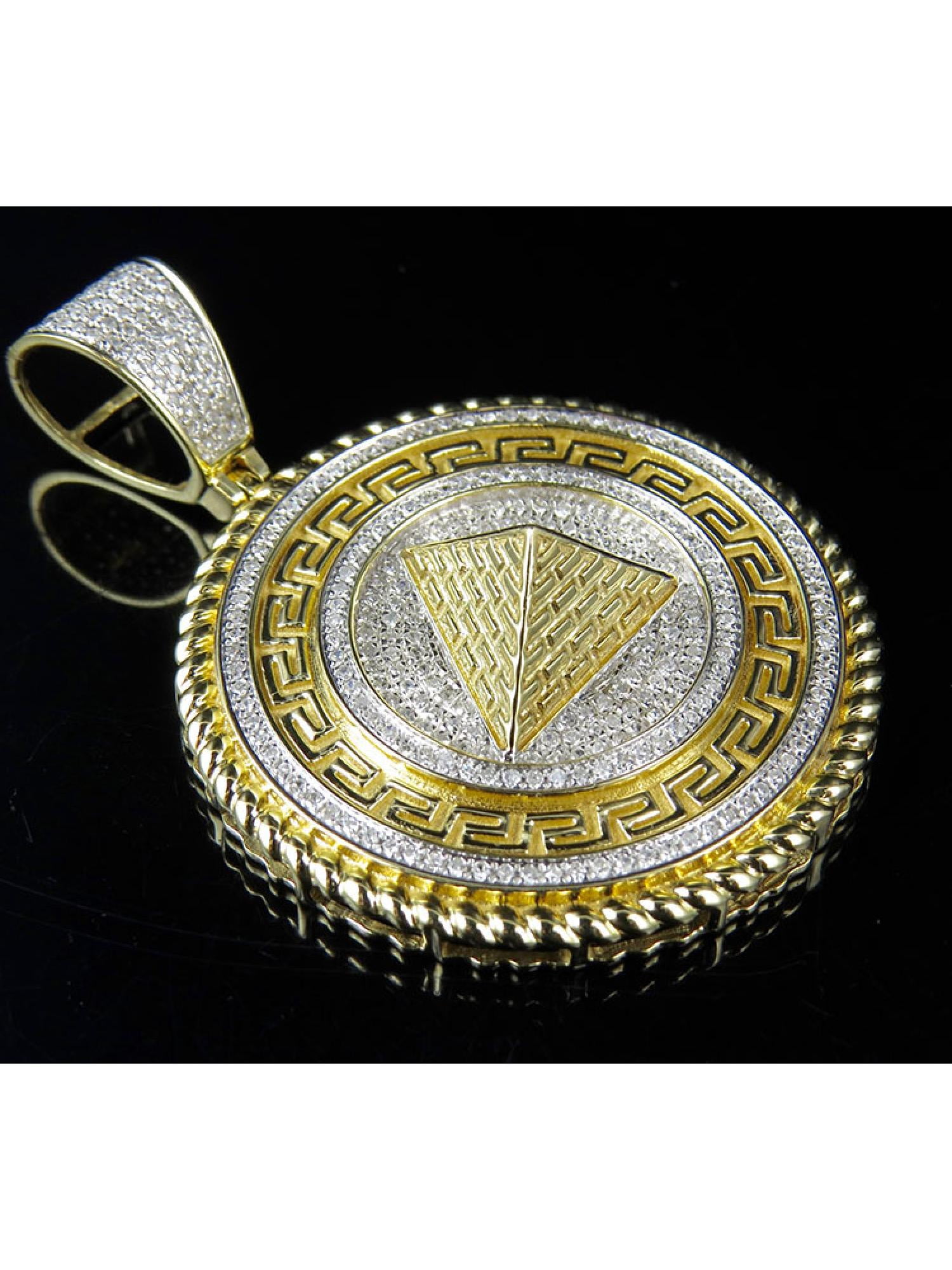 10K Yellow Gold Real Diamond Greek Pyramid Medallion Pendant 1.0CT ...