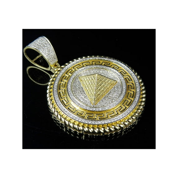 10K Yellow Gold Real Diamond Greek Pyramid Medallion Pendant 1.0CT ...