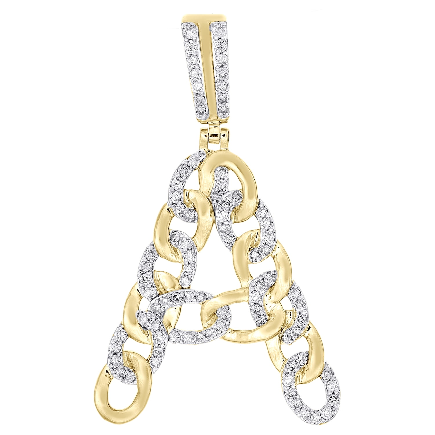 10K Yellow Gold Real Diamond Initial A Cuban Link Pendant 1.60" Charm 1 ...