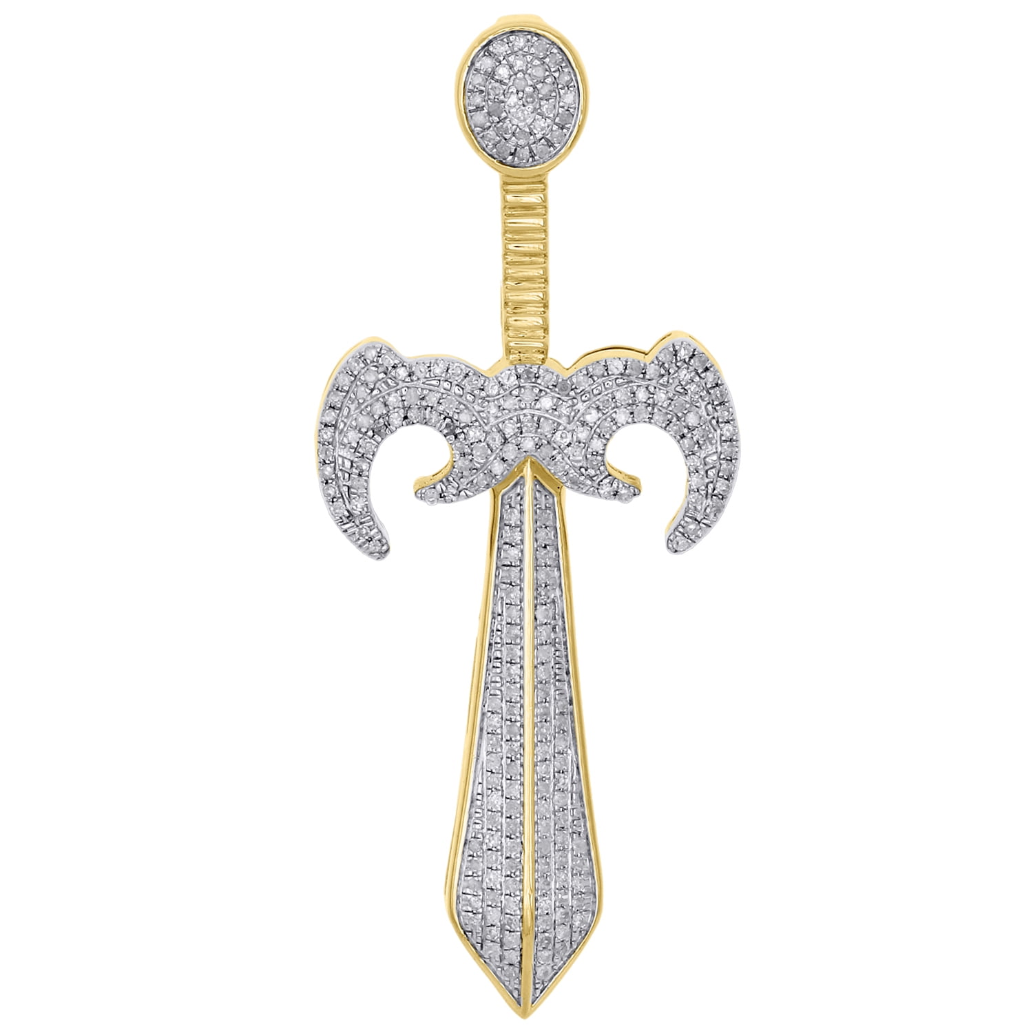 10K Yellow Gold Real Diamond Medieval Knight Thundercat Sword Mens ...