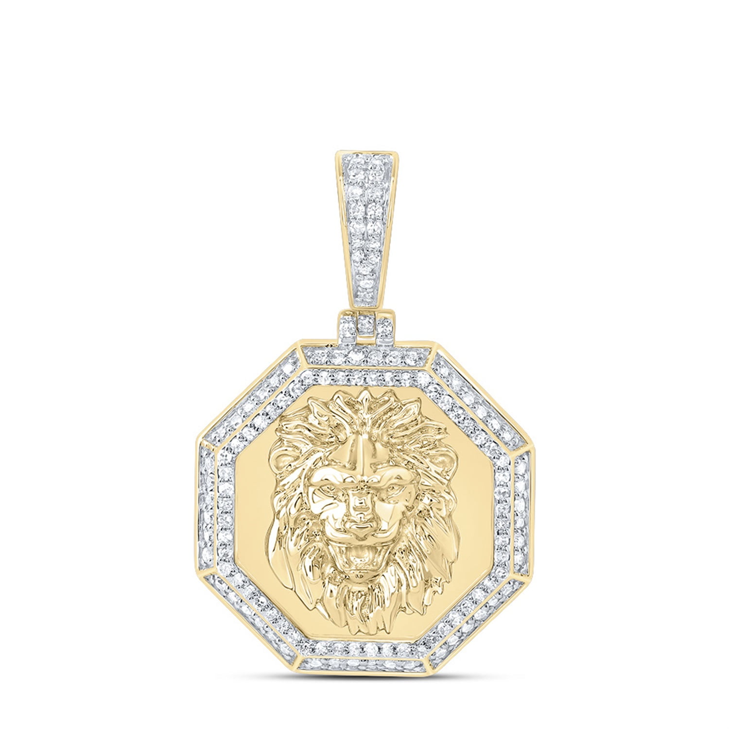 10K Yellow Gold Real Diamond Men's Roaring Lion Octagon Medallion ...