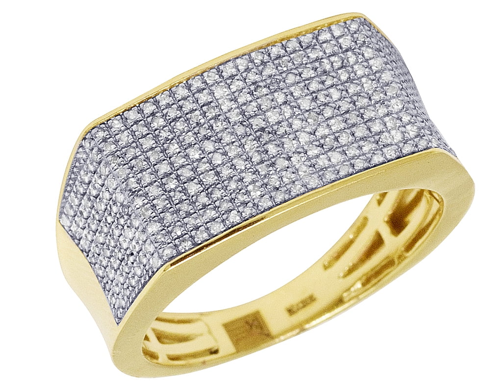 10K Yellow Gold Real Diamond Mens Pave Pinky Ring 11.5mm 0.6 CT ...