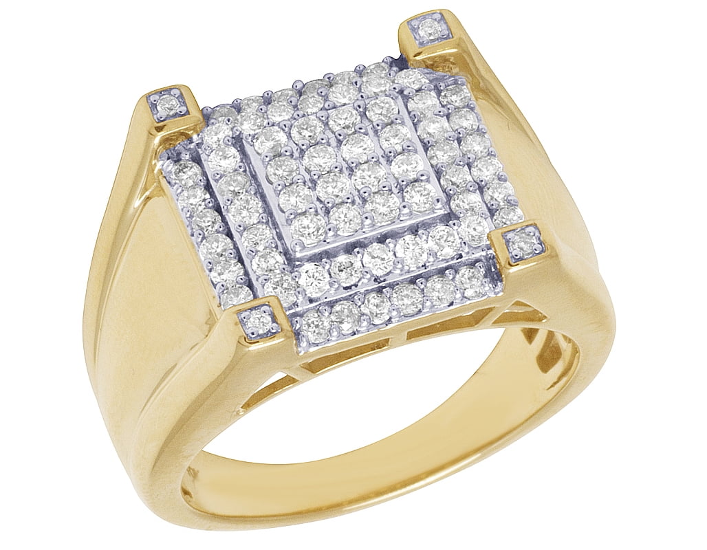 10K Yellow Gold Real Diamond Mens Square Claw Ring 1.35 CT - Walmart ...