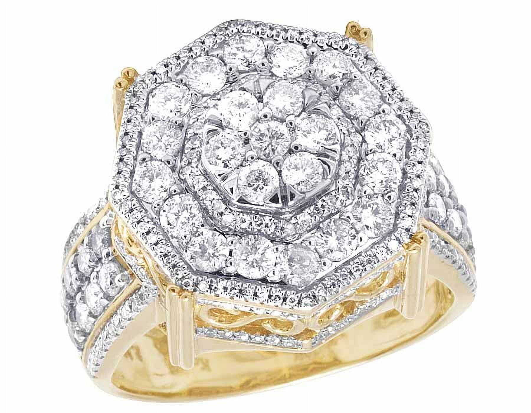 10K Yellow Gold Real Diamond Octagon 3D Real Diamond Ring 2.0 CT 19MM ...