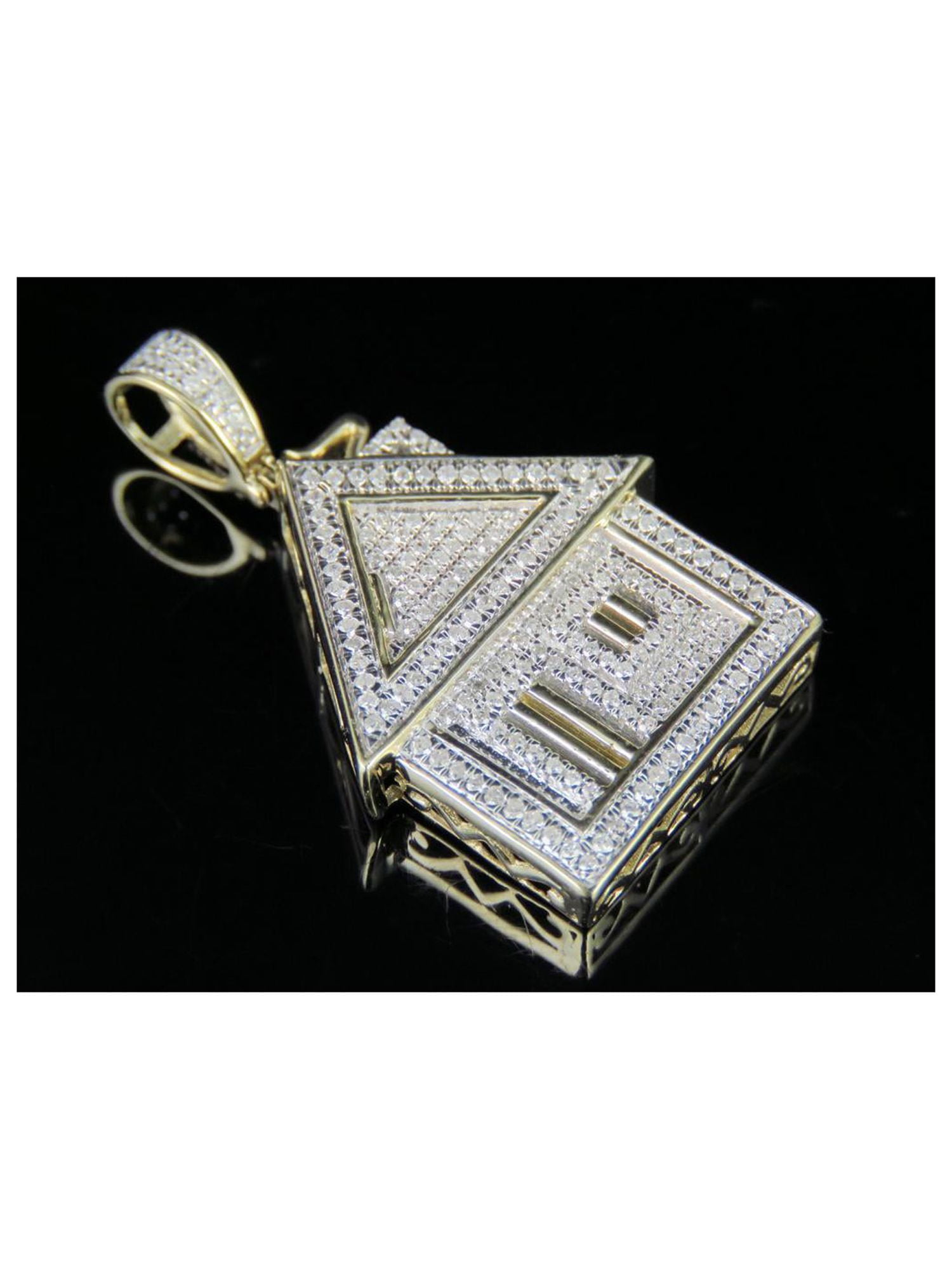 10K Yellow Gold Real Diamond Trap House Pendant 1/2 CT 1.25" - Walmart.com