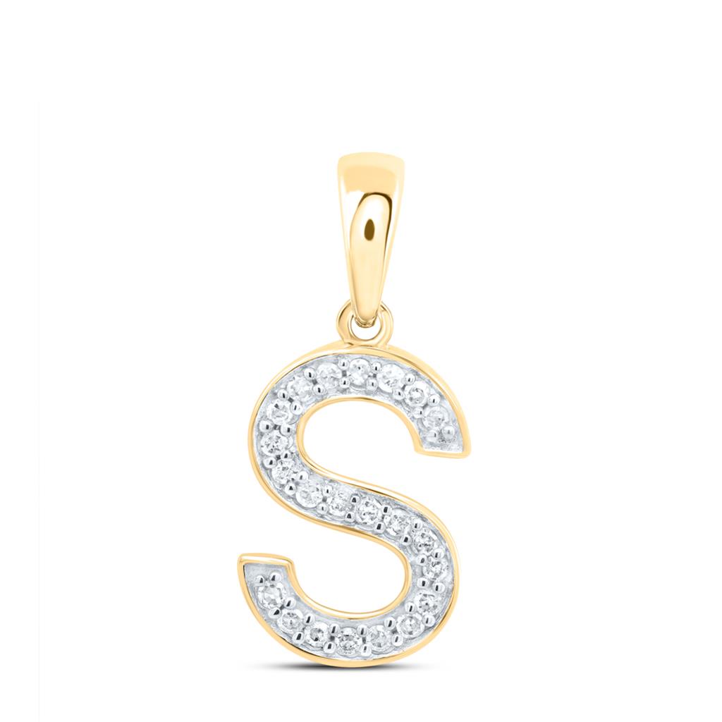 10K Yellow Gold Real Diamond Women's Block Font Initial S Letter ...