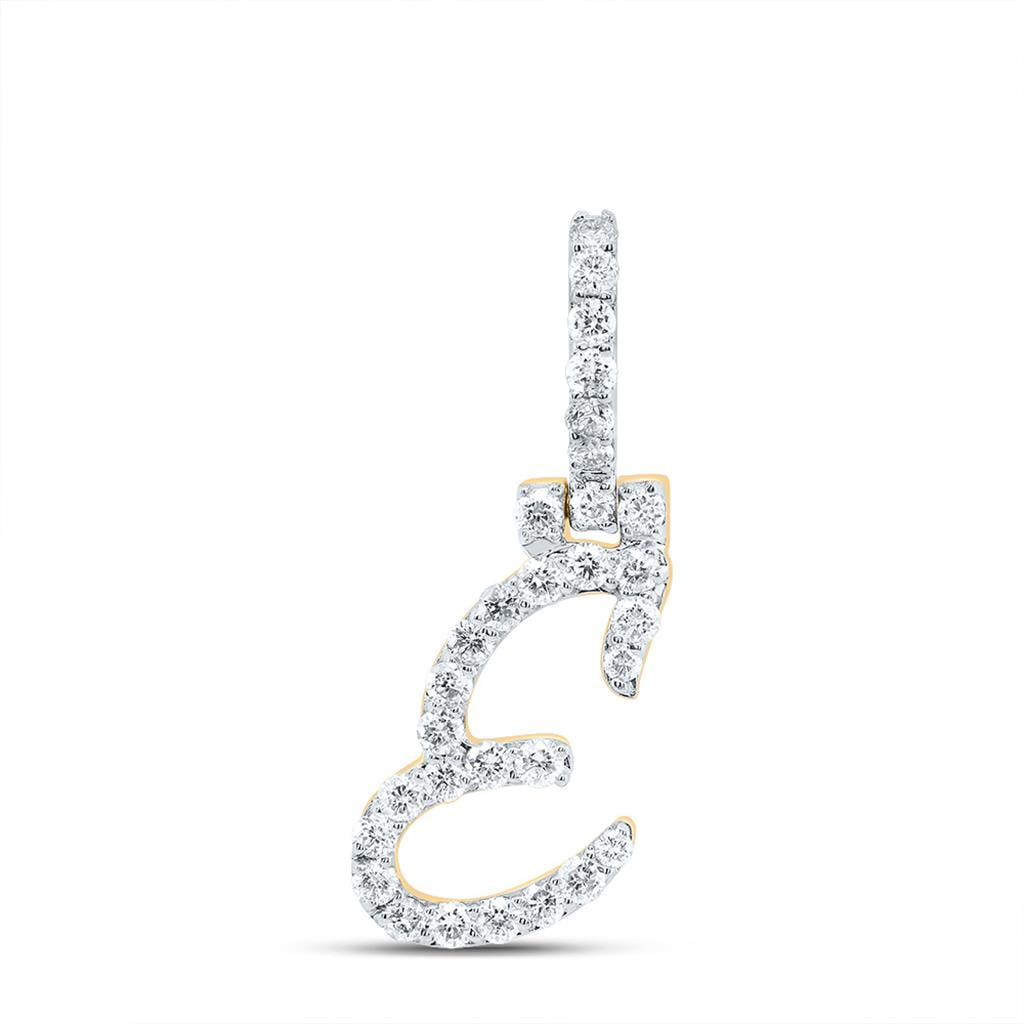 10K Yellow Gold Real Diamond Women's Block Font Slanted Initial E ...