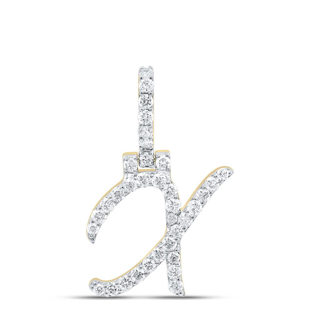 10K Yellow Gold Real Diamond Women's Block Font Slanted Initial X ...