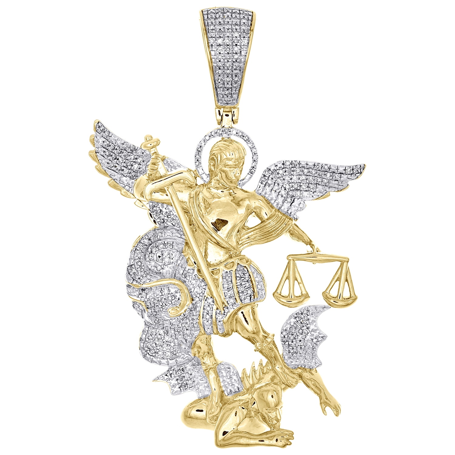 10K Yellow Gold Real Round Diamond Men's Saint Michael Archangel Pendant 1/2 CT - Walmart.com
