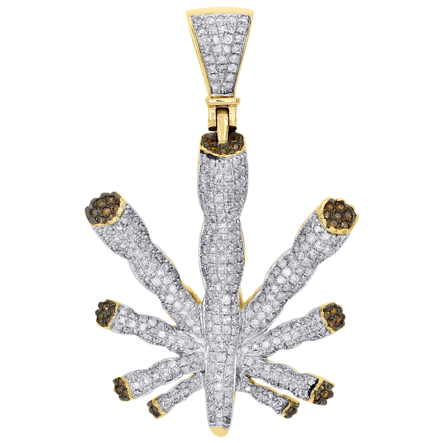 10K Yellow Gold Real White & Red Diamond Marijuana Leaf 1.90" Weed ...
