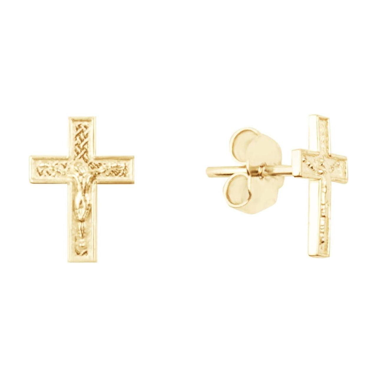 10K Yellow Gold Religious Jesus Christ Cross Crucifix Stud Earrings ...