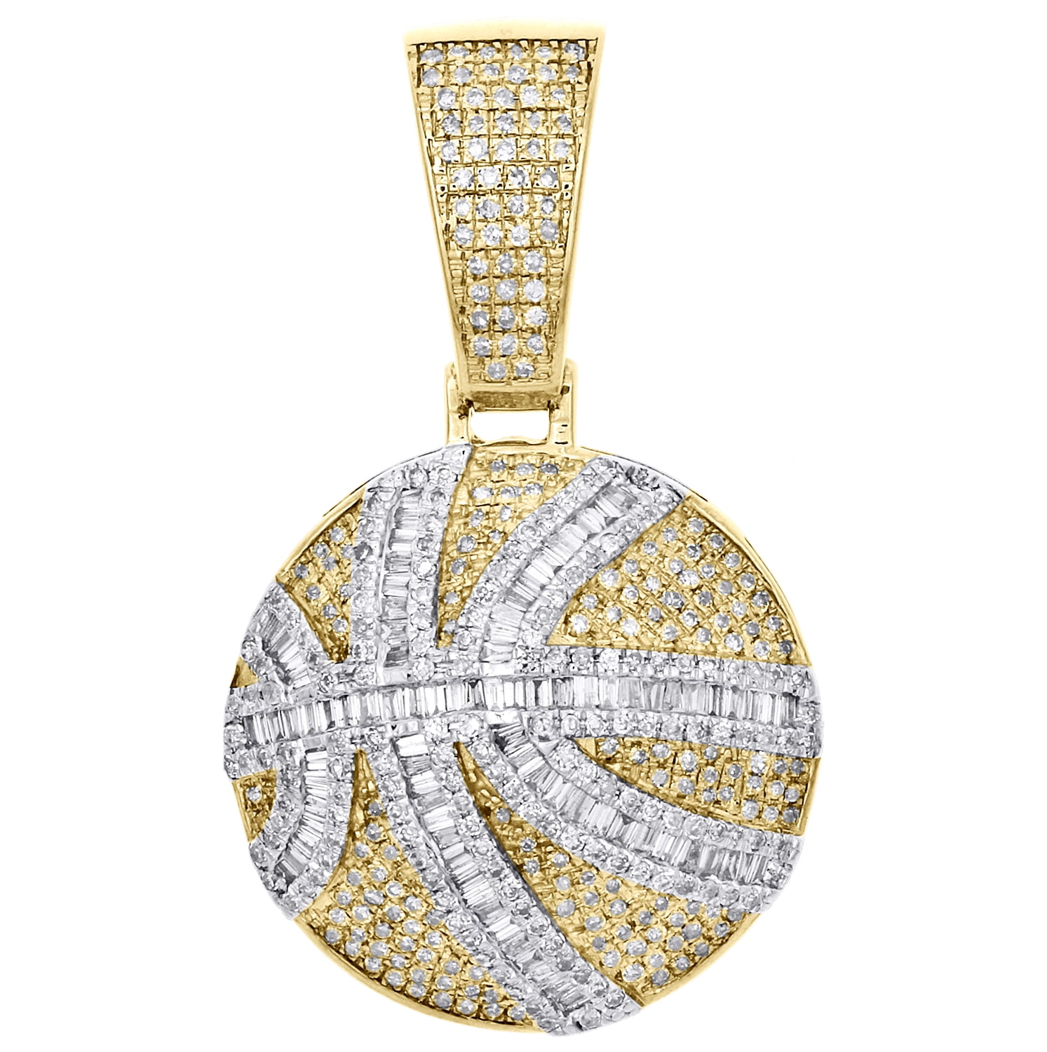 10K Yellow Gold Round & Baguette Diamond Basketball Pendant 1.40" Charm ...
